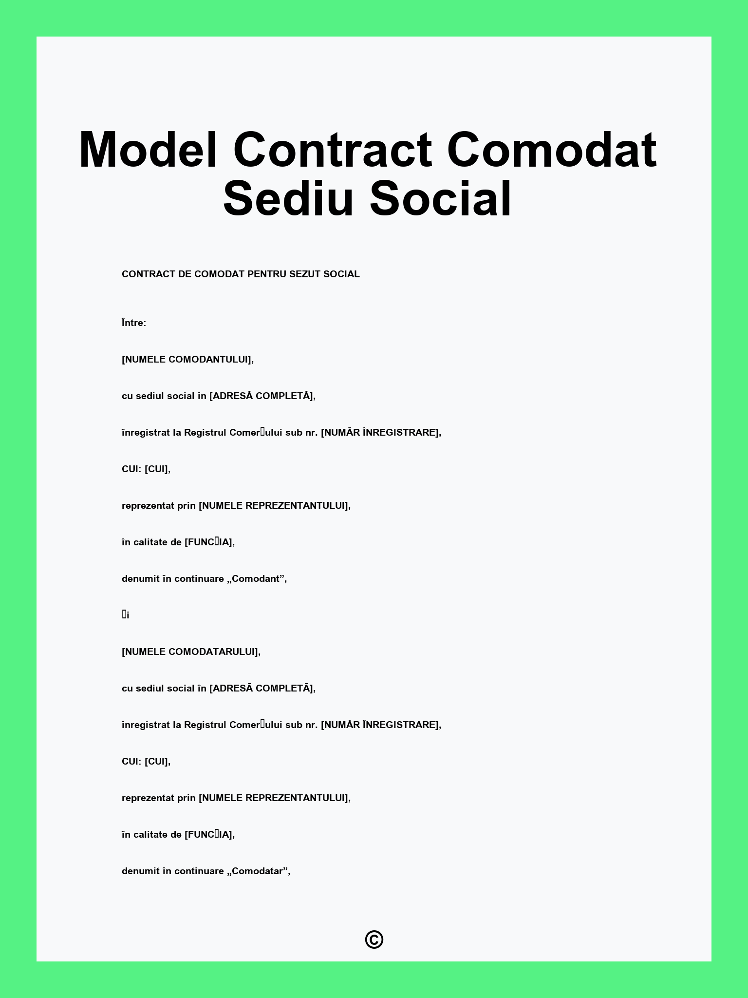 Model Contract Comodat Sediu Social