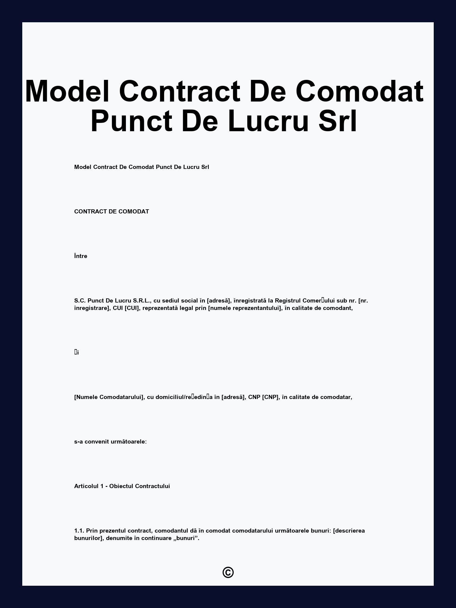 Model Contract De Comodat Punct De Lucru Srl