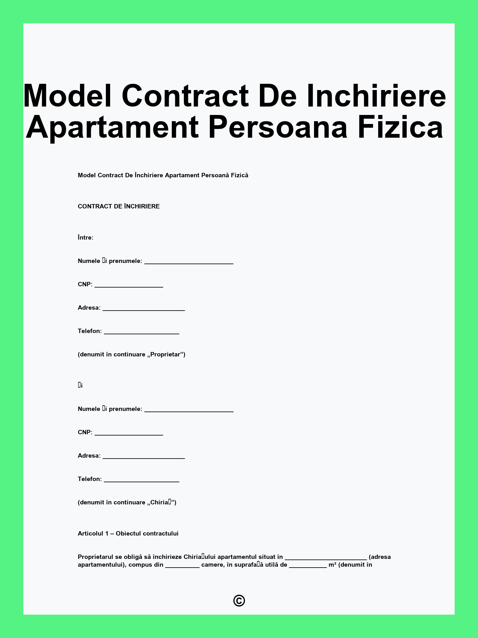 Model Contract De Inchiriere Apartament Persoana Fizica