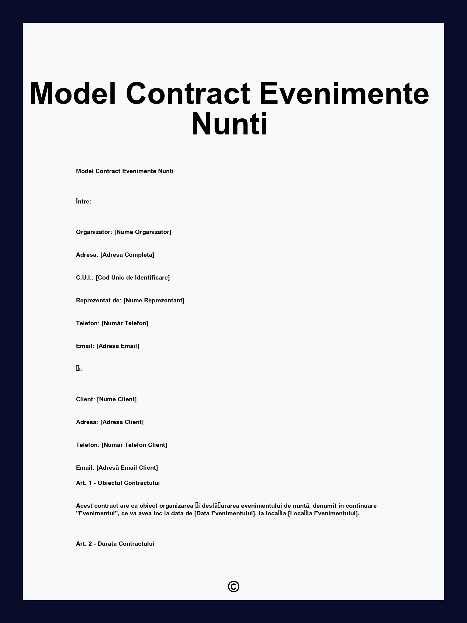 Model Contract Evenimente Nunti