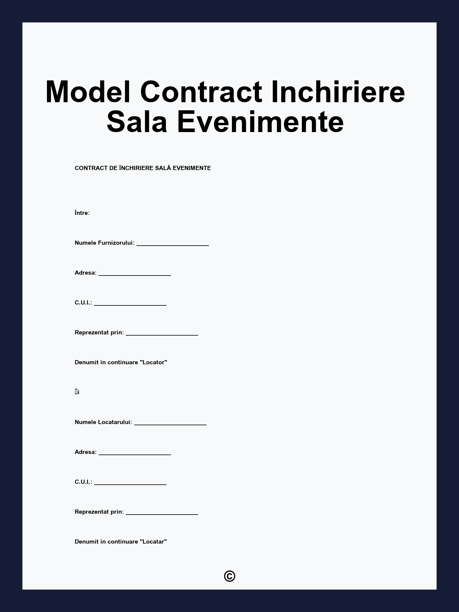 Model Contract Inchiriere Sala Evenimente