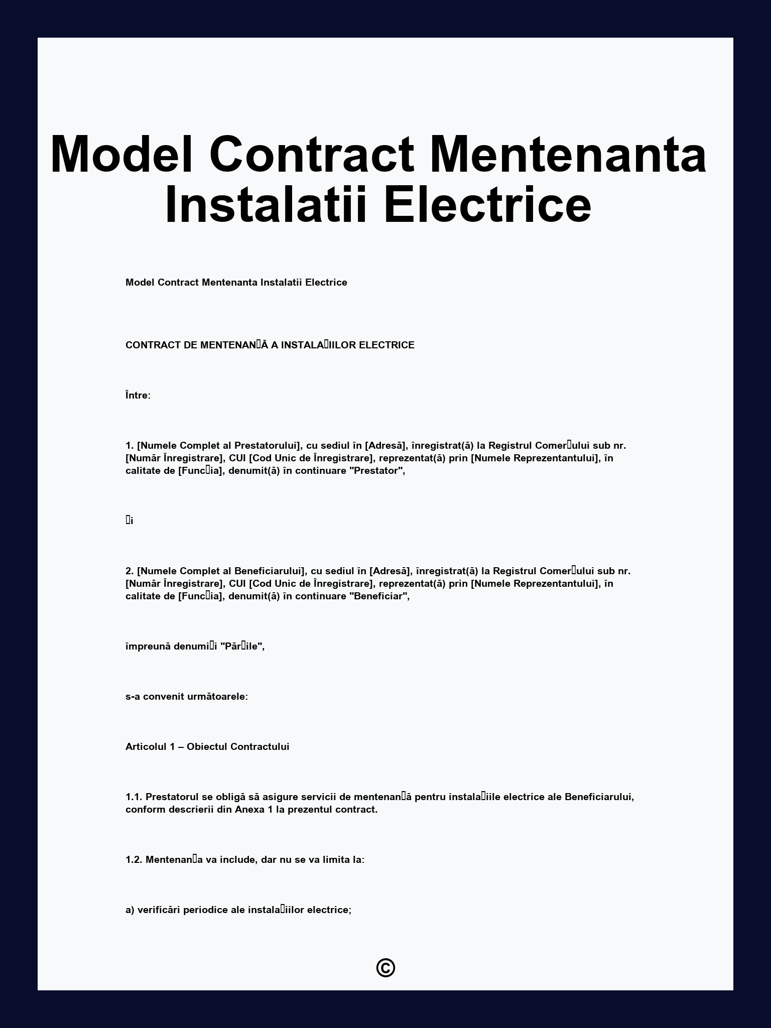 Model Contract Mentenanta Instalatii Electrice