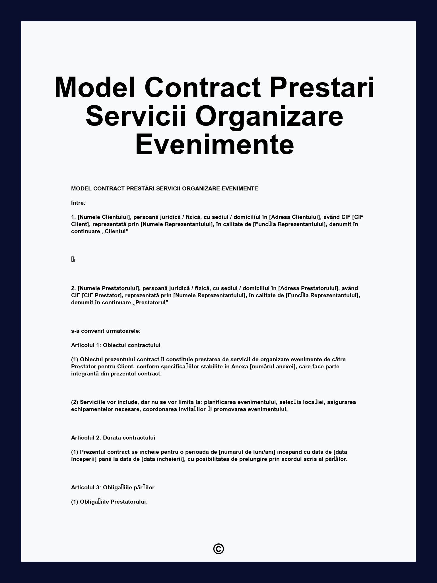 Model Contract Prestari Servicii Organizare Evenimente