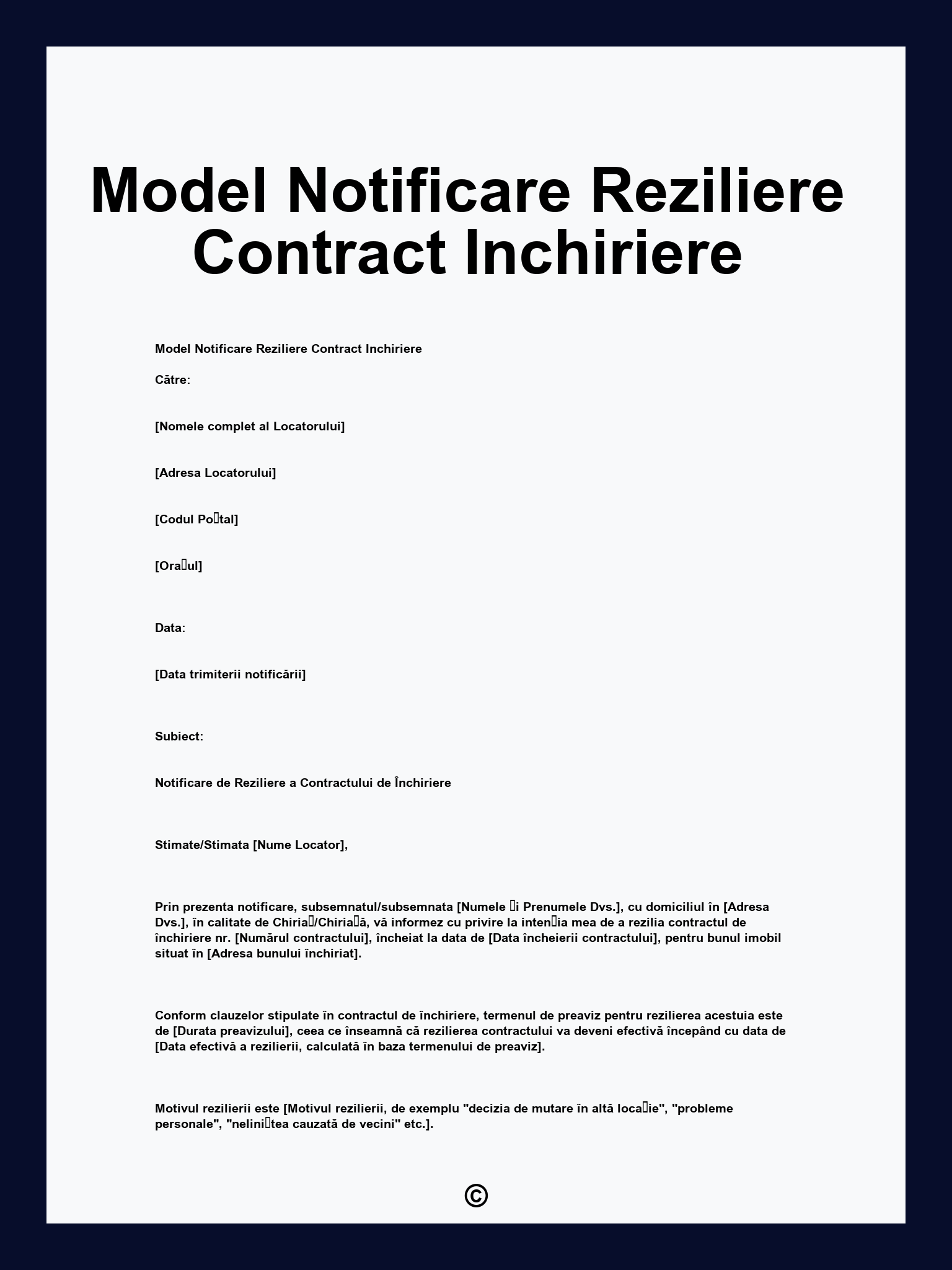 Model Notificare Reziliere Contract Inchiriere