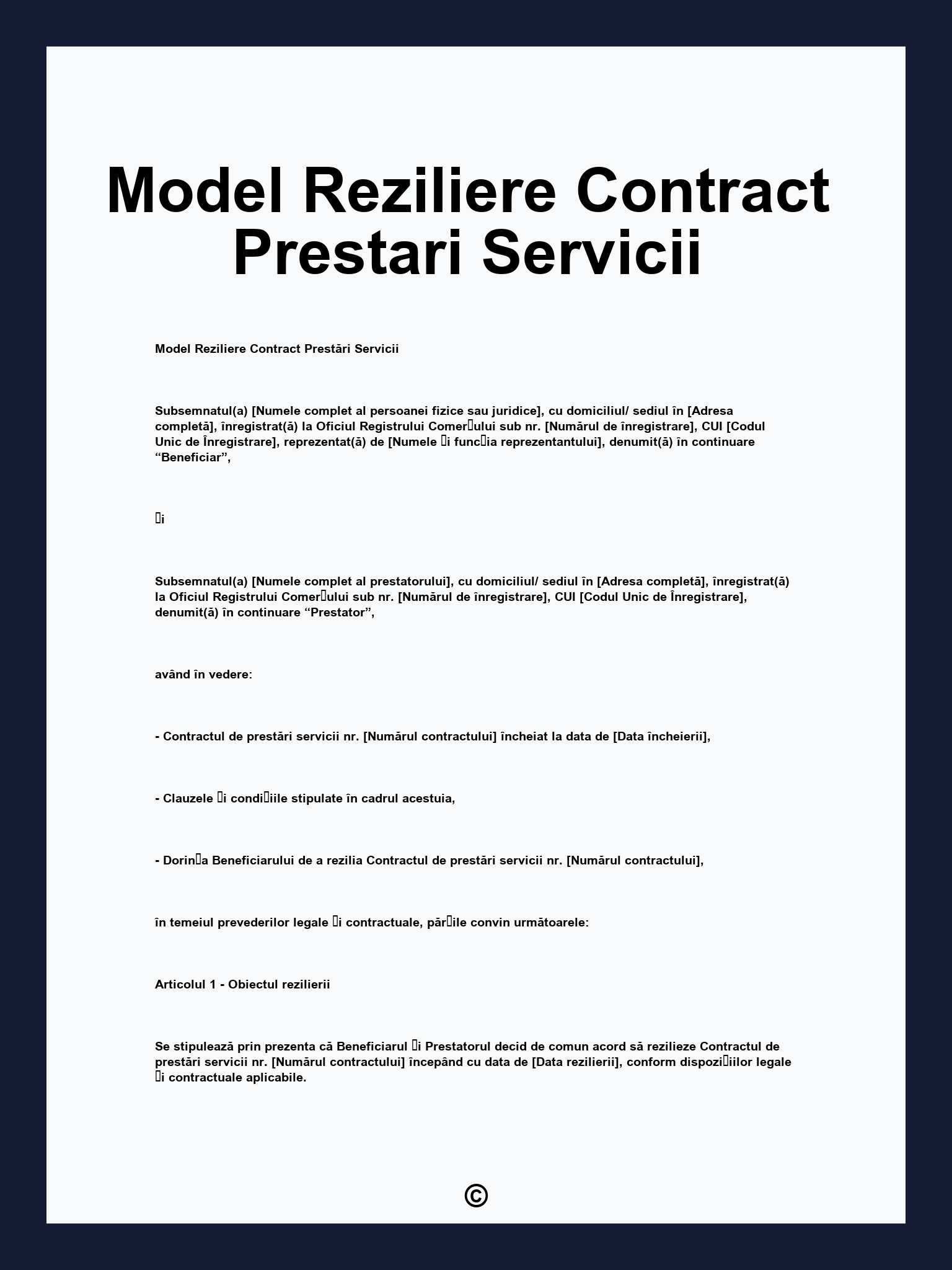 Model Reziliere Contract Prestari Servicii